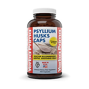 Yerba Prima Psyllium Husks Caps, 625 mg, 400 Capsules - Natural Fiber for Men and Women - Regularity Support Supplement