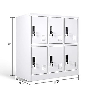 STECAN 6 Doors Metal Locker Employees Steel Storage Lockers for School,Home, Office,Gym, Kids Locker（White）