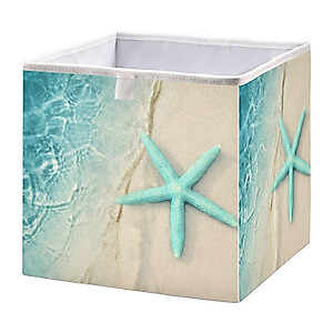 QUGRL Ocean Beach Starfish Cube Storage Bins Organizer Sea Water Wave Clothes Toy Storage Basket Box for Shelves Closet Cabinet Office Dorm Bedroom 11x11 in