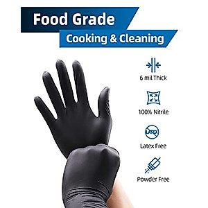 Glovary Black Cooking Gloves Disposable Latex and Powder Free Nitrile Glove Large 6 Mil, 100 Count, Hair Dye Cleaning, Food Grade Handling Service Gloves