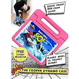 Official Cooper Dynamo Kids iPad Case 9th Generation | iPad 9th Generation Case Kids, iPad 8th/7th/10.2 inch Case for Kids, Lightweight with Screen Protector, Handle, Pencil Holder (Bubble Gum Pink)