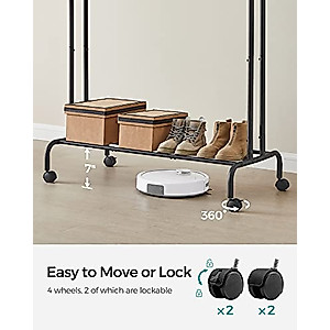 SONGMICS Clothes Rack, Double-Rod Clothing Rack with Wheels, Heavy-Duty Metal Frame, Garment Rack, 220 lb Max. Total Load, 40.7 Inches Wide, Clothes Storage and Display, Black UHSR107B01