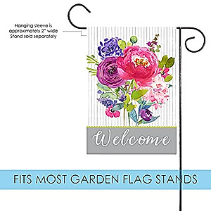 Toland Home Garden 1112531 Painted Petals Welcome Spring Garden Flag 12x18 Inch Double Sided for Outdoor Flower House Yard Decoration