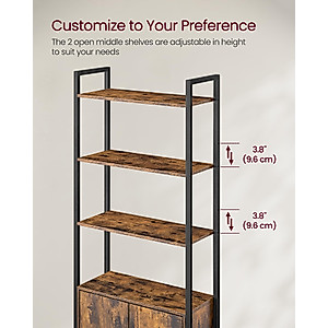 VASAGLE 6-Tier Bookshelf, Tall Bookcase with Door, Steel Frame, Adjustable Shelves, 9.4 x 23.6 x 62.8 Inches, Living Room Bedroom, Rustic Brown and Ink Black ULLS133K01