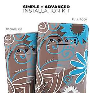 DesignSkinz Brown Surface with Blue and White Whymsical Floral Pattern Protective Vinyl Decal Wrap Skin Cover Compatible with The Samsung Galaxy S20 (Screen Trim & Back Glass Skin)