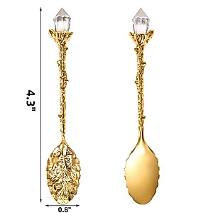 Covzoe 16 Pieces Retro Spoon, Crystal Alloy Coffee Spoons, Vintage Carved Decorative Gold Dessert Spoons for Cafe Bar, Tableware Home Office Party Supplies