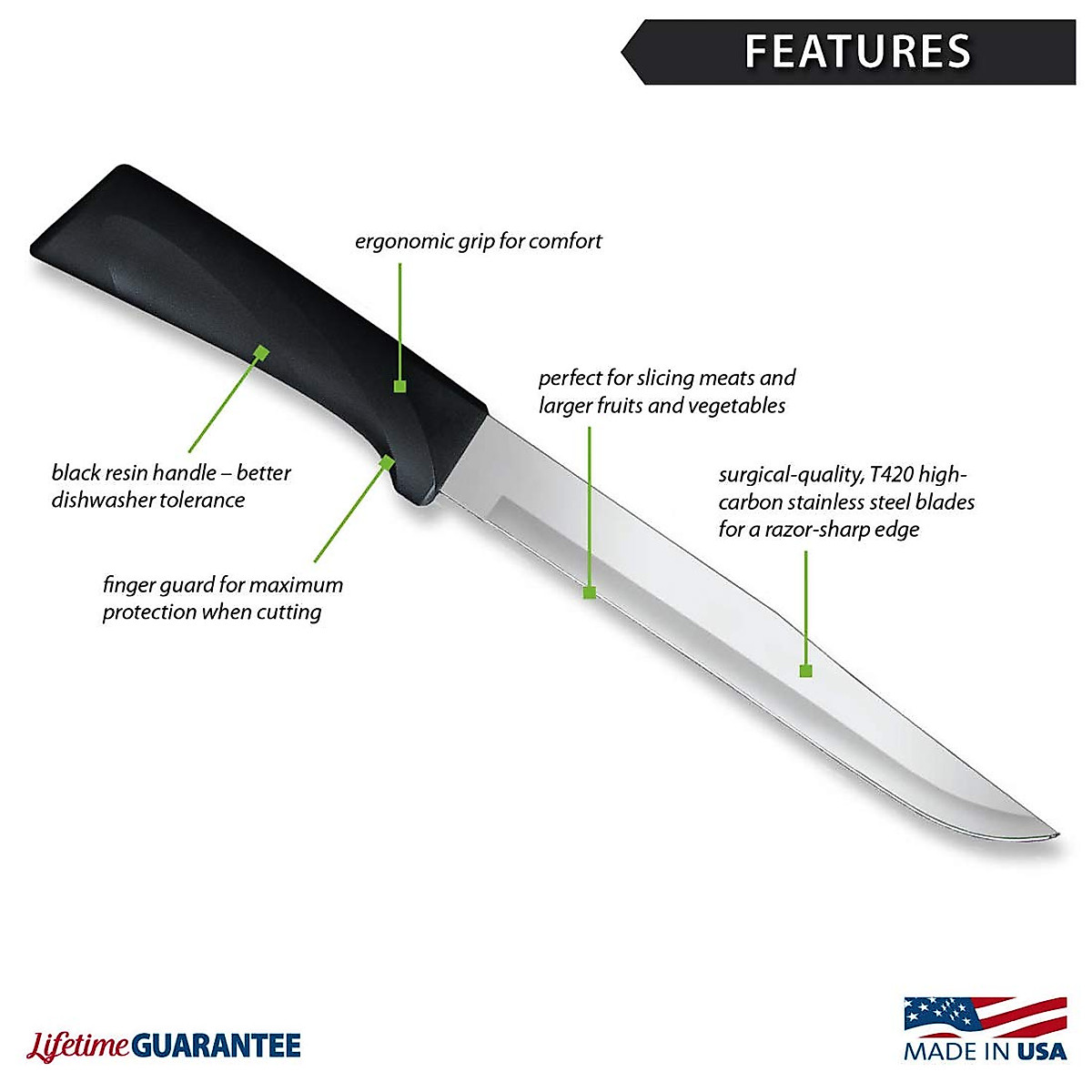 Rada Cutlery Anthem Series Slicer Knife, Black Handle