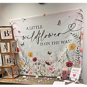 Avezano Wildflower Baby Shower Backdrop Watercolor A Little Wildflower is On The Way Baby Shower Party Decorations Wildflower Theme Girl Banner Photoshoot Props 7x5 ft, 83x59 inch