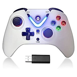 ROTOMOON Wireless Game Controller with LED Lighting Compatible with Xbox One S/X, Xbox Series S/X Gaming Gamepad, Remote Joypad with 2.4G Wireless Adapter Perfect for FPS Games (White)