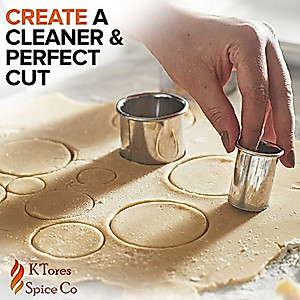 K-Tores Stainless Steel, Round - Cookie Cutters Baking Pastry Cutter Set - Strong Circle Biscuit, Cookie Cutter Set - 11 Cookie Cutter Sizes & Shapes