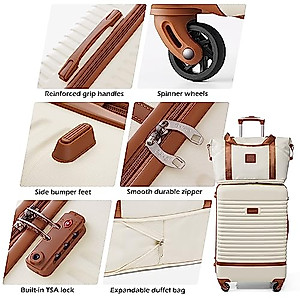 Coolife Suitcase Set 3 Piece Luggage Set Carry On Travel Luggage TSA Lock Spinner Wheels Hardshell Lightweight Luggage Set(White, 5 piece set)