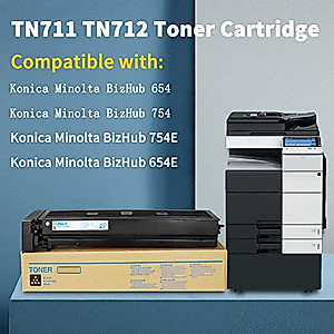 TN711 TN712 Black Toner Cartridge for Konica Minolta TN711K TN712K(A3VU030) Toner Compatible with Bizhub C754 C654 754E 654E Toner Page Yield 47200 (1 Pack)…