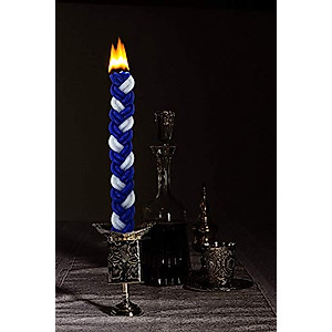 Jerusalem Candles Havdalah Candle - Braided Blue and White - Round Havdallah Candles - 2 Pack