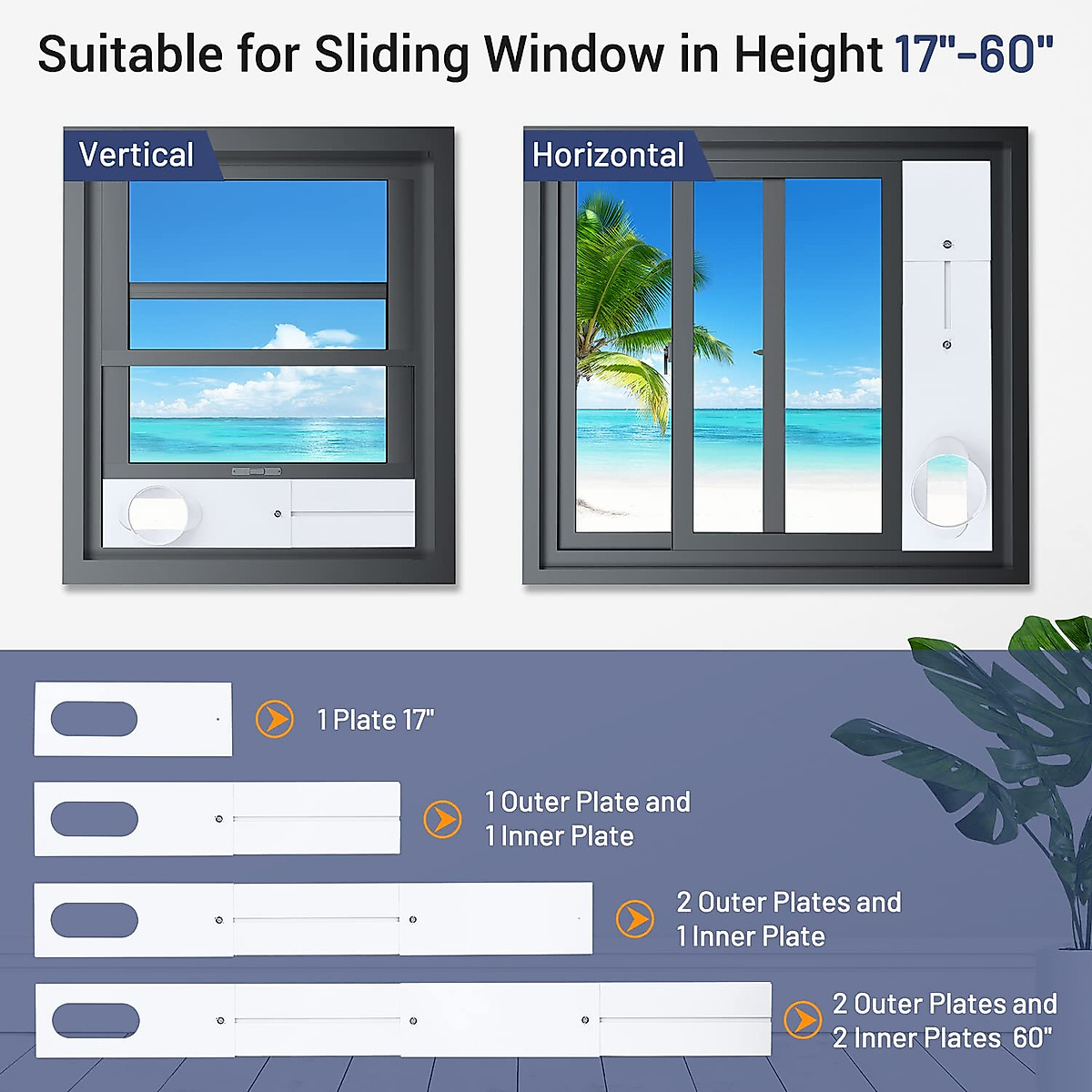 BROSYDA Portable Air Conditioner Window Vent Kit, Upgraded Seamless Portable AC Vent Kit with 5.1" Diameter of Exhaust Hose & Universal Coupler, Adjustable Window Seal Kit for Sliding Window