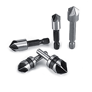 Countersink Drill 5 Pcs 5 Flutes High Speed Steel Chamfering Cutter Automatic Center Punch Bit for Wood