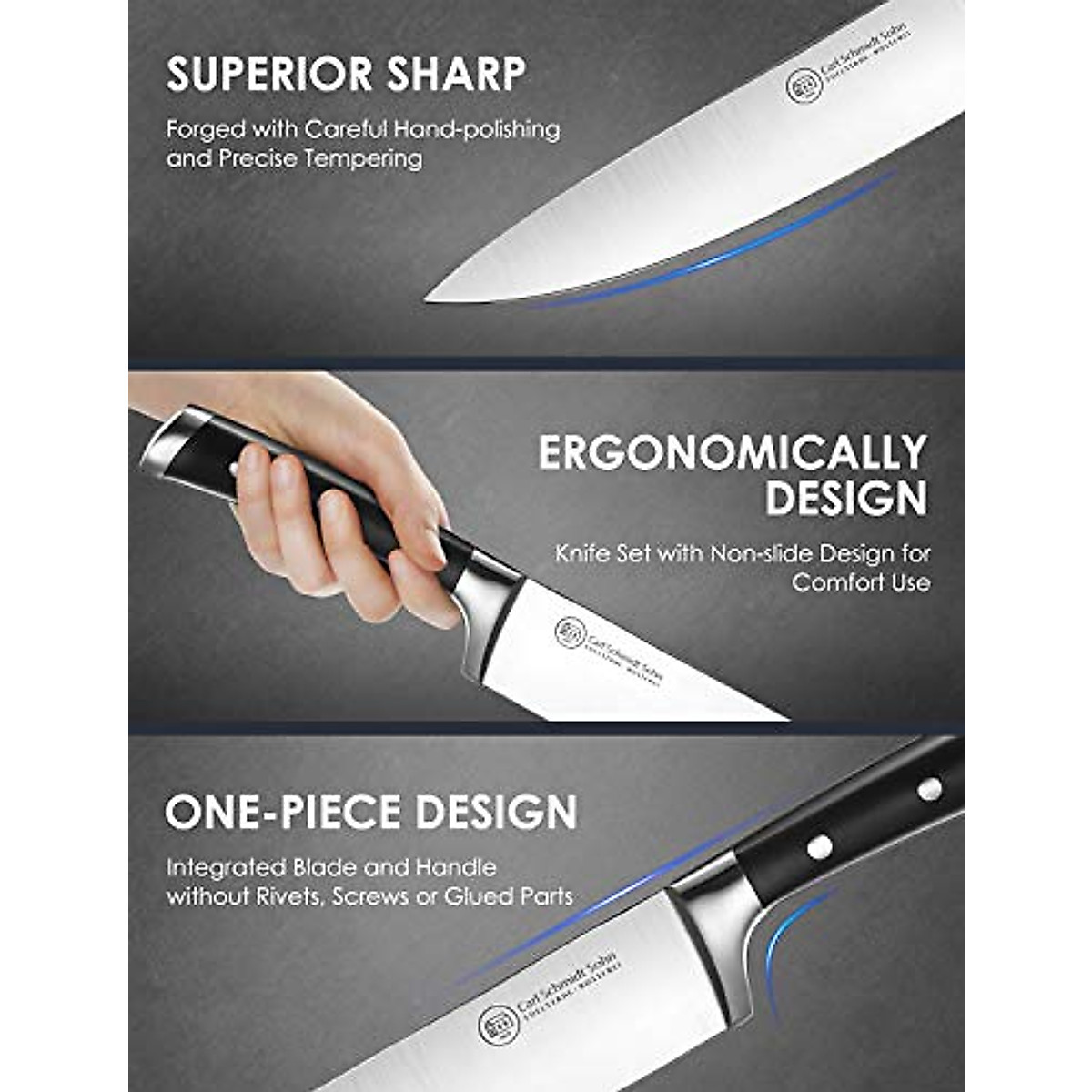 Kitchen Knife Set - 1829 CARL SCHMIDT SOHN 15 Pieces Knife Block Set with Sharpener, Forged Stainless Steel, Professional Chef Block Set with Ergonomic Handle, Kitchen Tool Set, World-Class Sharpness