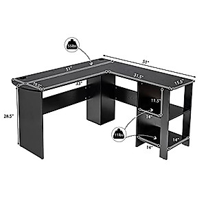 Tangkula L-Shaped Desk, Corner Computer Desk w/ 2-Tier Open Bookshelves & Spacious Tabletop, Space Saving Corner Desk for Studying Gaming Working, Home Office Desk