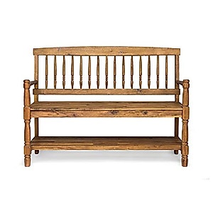 Christopher Knight Home Cody Outdoor Acacia Wood Bench with Shelf, Teak Finish