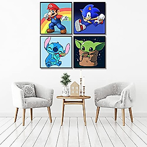 arcvoso 4 Pack Paint by Number for Kids - Carton Paint by Numbers Kits Beginner DIY Childhood Memory Painting by Numbers Acrylic Oil Painting Kits Paint by Number for Home Wall Decor 8X8inch