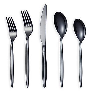 20 Piece Black Silverware Set, Stainless Steel Flatware Set, Titanium Black Cutlery Set, Service Set for 4 (Shiny Black)
