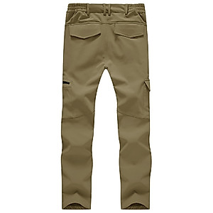 BGOWATU Women's Winter Hiking Pants Fleece Lined Waterproof Windproof Snow Insulated Pants with 6 Pockets Khaki L