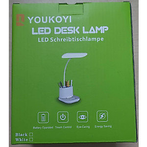 YOUKOYI LED Desk Lamps for Home Office, Rechargeable Battery Operated Desk Lamp with Touch Control, Stepless Dimming, 3 Color Modes, Pen Holder and Night Light- Gooseneck Desk light for Study, Reading