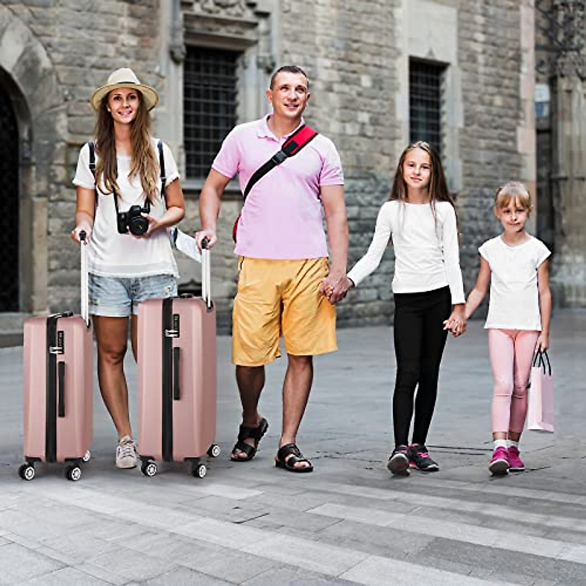 PINPON 3 Piece Luggage Sets, Hard Luggage Sets with TSA Lock, Carry On Luggage with Double Spinner Wheels for Women Men, Travel Suitcase Lightweight (20/24 / 28, Rosegold)