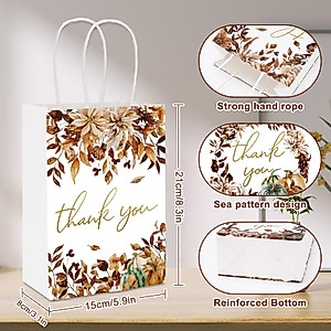 AnyDesign 12Pcs Fall Leaves Thank You Gift Bags with Handle Autumn Maple Leaves Paper Bag Foil Gold Autumn Goodie Bag for Fall Thanksgiving Wedding Birthday Party Favor Supplies, 5.9 x 8.3 x 3.2 In
