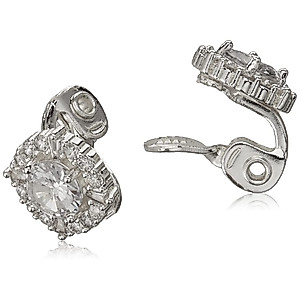Anne Klein Classics Silvertone Pave Cubic Zirconia Button Clip On Earrings