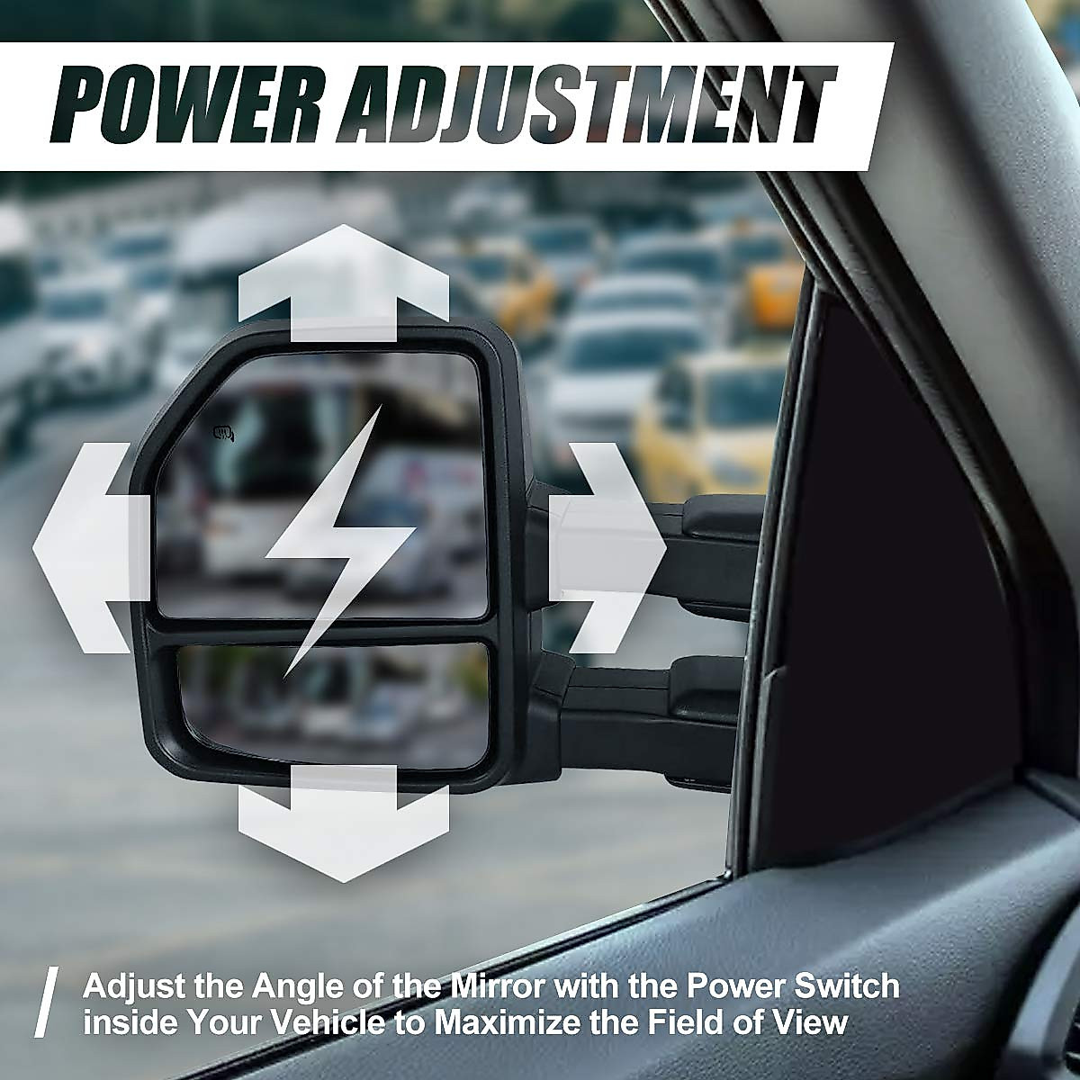 Auto Dynasty Power Heated Extendable Tow Mirrors Compatible with Ford F-150 15-18 (8-Pins), Driver and Passenger Side, Black