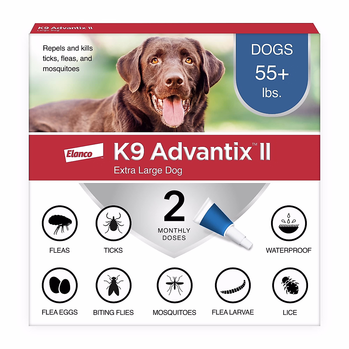 K9 Advantix II XL Dog Vet-Recommended Flea, Tick & Mosquito Treatment & Prevention | Dogs Over 55 lbs. | 2-Mo Supply