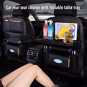 SHOFOYOC 2 Pack Car Backseat Organizer with Tablet Holder,Foldable PU Leather Car Back Seat Table Tray,Kick Mats BackSeat Storage Bag,9 Storage Pockets Seat Back Protectors for Toys Drinks Books Pens