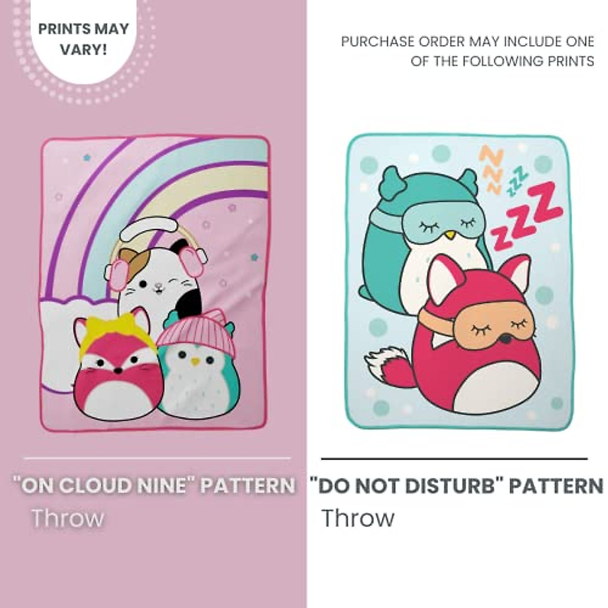 Squishmallows Kids Bedding Super Soft Micro Raschel Throw, 46 in x 60 in, By Franco, Prints may vary as on cloud nine pattern/do not disturb pattern