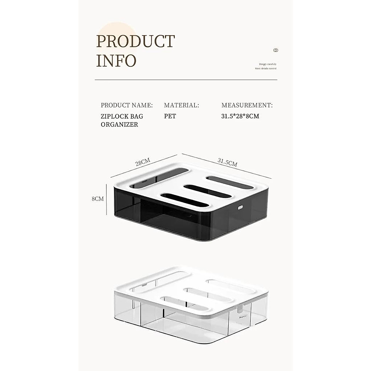 Storage organizer for Ziplock bags, acrylic kitchen drawer bag organizer with zipper closure..-Organizer for Drawer,Countertop and Wall,Easy to Use Ziplock Bag.