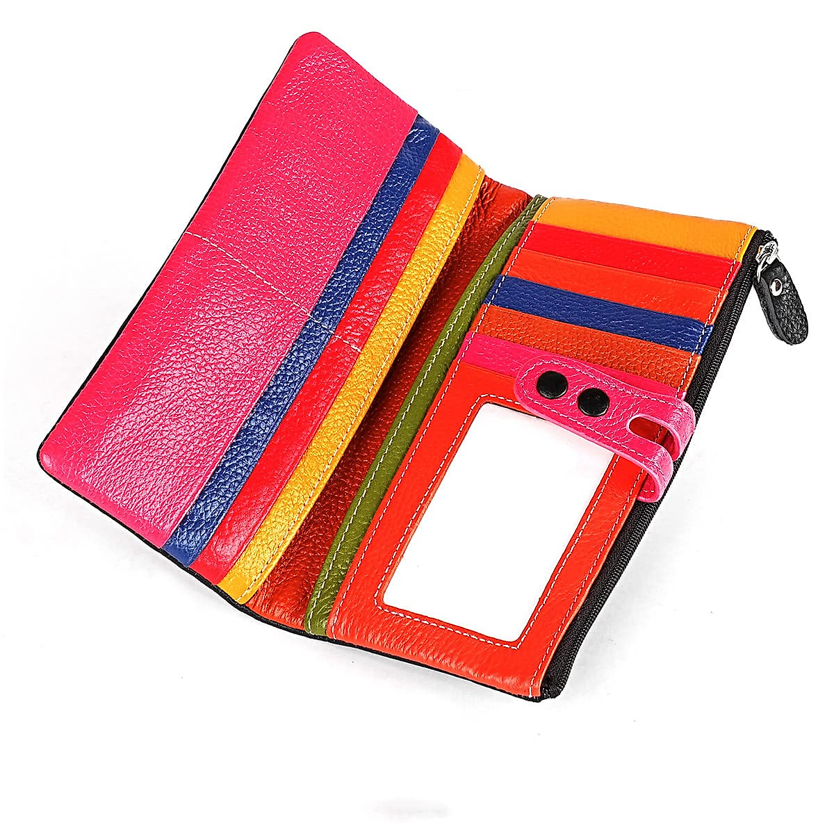 Hmroman Long Women Wallet, Soft Leather Designer Bifold Multi Card Organizer Lady Clutch RFID Blocking Fashion Colorful Wallet