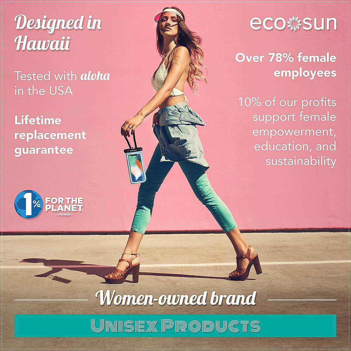 Eco Sun Waterproof Phone Pouch (2-Pack) — Designed in Hawaii — Case Fits All iPhones (incl. 15 Pro Max), Samsung Galaxy S24 & More Blue/Pink