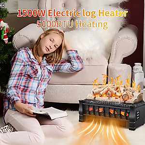 Electric Fireplace Log Heater, Realistic Flame and Ember Bed, Portable, Infrared, Thermostat 750W/1500W…