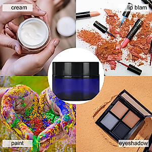 BPFY 24 Pack 1 oz Round Blue Glass Cosmetic Jars with Inner Liners and Black Lids, Travel Glass Jars, Cosmetic Containers for Lip Balms, Powders, Makeup, Cream, Eyeshadow, Slime, Paint