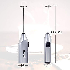 Remeel Handheld Milk Frother with Stainless Steel Whisk, Portable and Powerful Foam Maker for Morning Coffee, Latte, Cappuccino, Hot Chocolate (Silver)