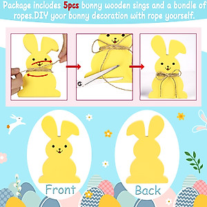 Inwnpio Easter Decorations for the Home - Easter Bunny Wooden Sign Table Decoration Centerpieces with Rope Tabletop Spring Decor 3PCS