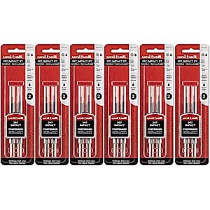 uni-ball Gel uni-ball Impact RT Retractable Pen Refills, Bold Point, Black Ink, Pack of 2, 6 Packs