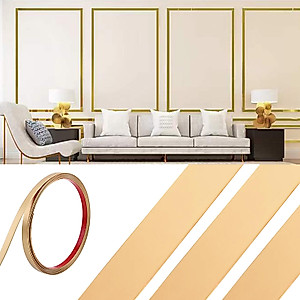Qiveno Gold Molding Trim Peel and Stick(Mirror-Like Finish), 201 Stainless Steel Self Adhesive Wall Trim Molding, Wall Ceiling Floor Cabinet Tile Edge Moulding, 16.4 ft x 0.8 in