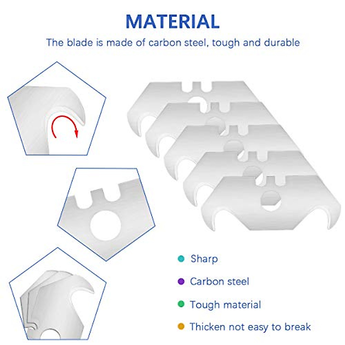50 Pieces Utility Hook Blade Steel Razor Blade Hook Roofing Knife with Storage Box for Cutting Carpets, Wallpaper Materials