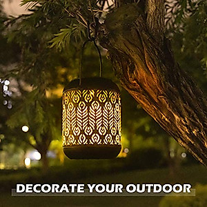 LeiDrail Solar Lantern Outdoor Garden Hanging Lanterns Metal Christmas Decoration Light Warm White LED Waterproof Landscape Lighting for Table Pathway Party Yard - 2 Pack