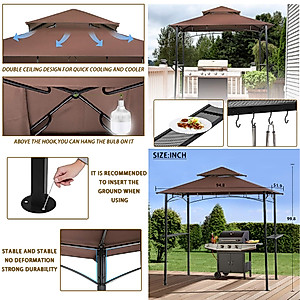 8'x 5' Gazebo Canopy Tent with Air Vent Tent for BBQ Outdoor Patio Grill Gazebo, Party Patios Large Garden Commercial Use Backyard Events Etc, Easy to Assemble, Elegant Design, Good Stability, Brown