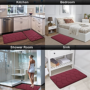 Colorxy Memory Foam Bathroom Rugs, Ultra Soft & Non-Slip Bath Mat, Water Absorbent and Machine Washable Bath Carpet Rug for Shower Bathroom Floor Rugs, 24''x16'', Burgundy