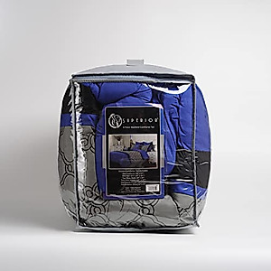 SUPERIOR Maxfield 8 Piece Embroidered Comforter Set, Queen, Blue