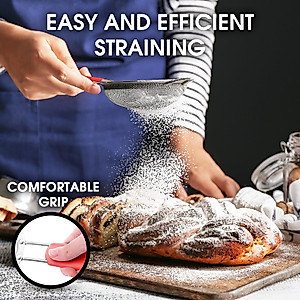 Zulay Kitchen Premium Stainless Steel Fine Mesh Strainer Set - Strainers For Kitchen (Set of 3) With Non-Slip Handles - Includes A Small, Medium & Large Fine Mesh Sieve Set - Durable Metal Strainer