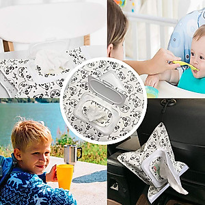 Baby Wipes Dispenser, Paper Tissues Portable Reusable Container Holder Pouch with Lids, for Napkin Nappy Paper Tissues Towel, Wipes Box Bag, Black, Panda Print