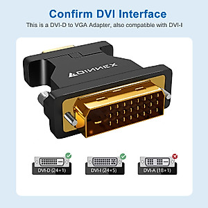 FOINNEX DVI to VGA Adapter, DVI-D to VGA Adapter, DVI-I to VGA Converter 24+1 &24+5 Compatible with Computer, Laptop to Old Monitor, TV, KVM
